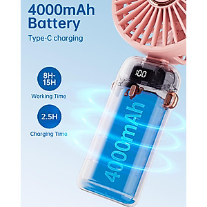 2Pack Portable Handheld Fan, 4000mAh Rechargeable Personal Fan with 5 Speeds, Hand Held/Desk/Neck Fan 3 in 1 Mini Fan with Base, LED Display Foldable Battery Operated Small Fans for Outdoor Indoor