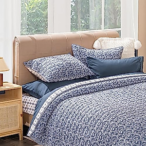 EVERGRACE Floral Printed Quilt Comforter Set Queen Size, 3 Pieces (1 Reversible Quilt Bedding Set, 2 Pillow Shams), Microfiber Lightweight Coverlet Bedspread for All Seasons, Foggy Blue, 92"x96"