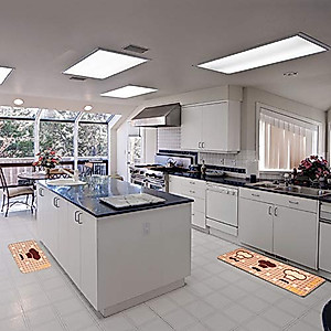 Outamateur Kitchen Rugs Set of 2, Kitchen Runner Rugs Soft Kitchen Mat Runner Carpet Set Bath Rug Doormat, Non-Slip Durable and Spill Resistant 16”x24”+16”x47” (Chef Hat Pattern Light Brown)