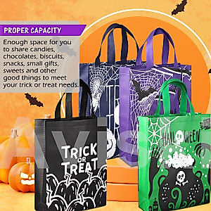 Aviski 12PCS Halloween Trick or Treat Bags,Halloween Tote Bags with Handles, Large Gift Bags, Multifunctional Non-Woven Halloween Bags for Gifts Wrapping, Halloween Party Supplies, 15×11.8×3.9"