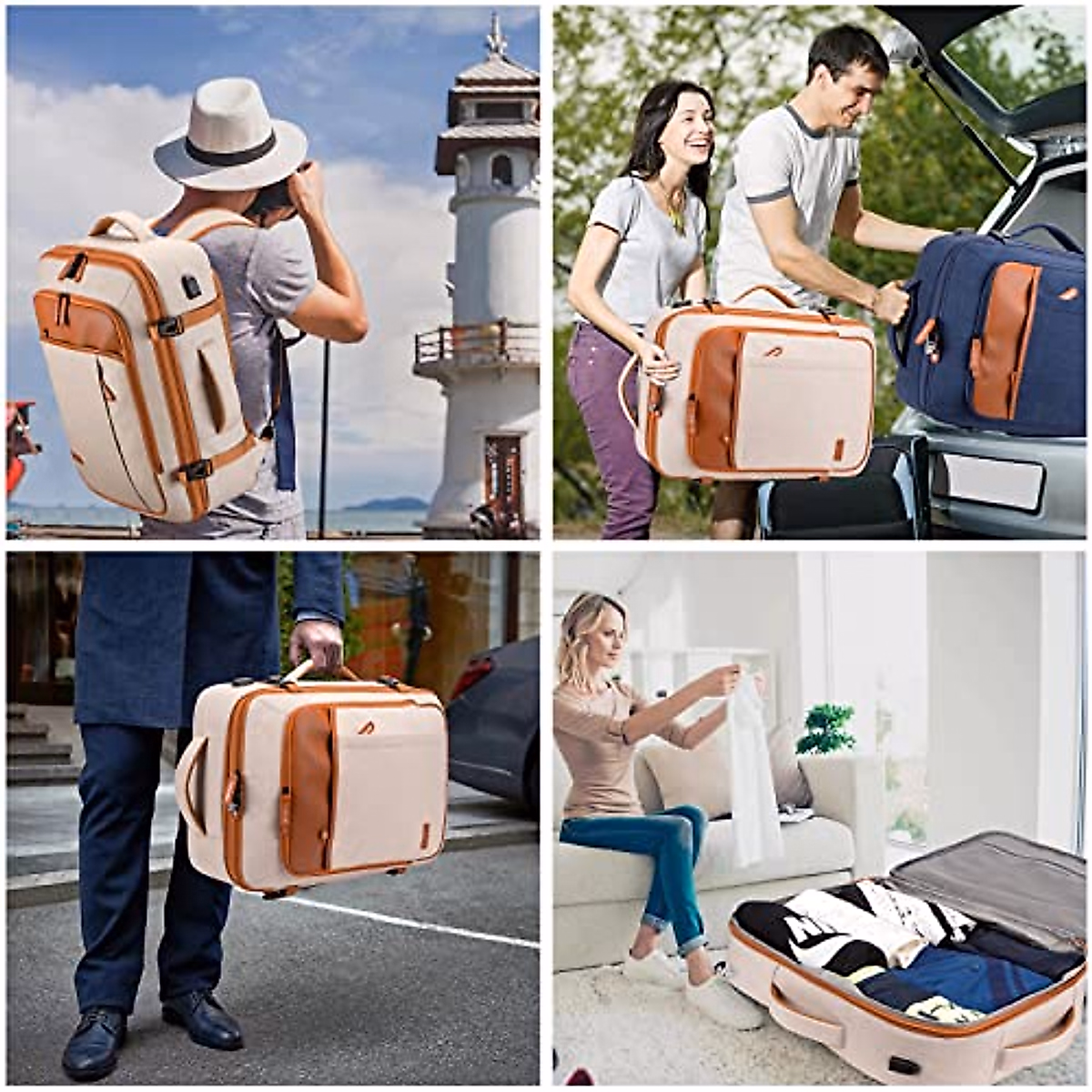 Lumesner Carry on Backpack, Extra Large 40L Flight Approved Travel Backpack for Men & Women,Expandable Large Suitcase Backpacks With 4 Packing Cubes,Water Resistant Luggage Daypack Weekender Bag,Beige