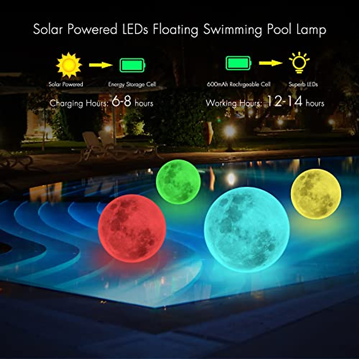 14'' Floating Pool Lights - 2 Pack Hangable Solar Moon Lights with Remote, Dimmable & Timer Inflatable Pool Lights that Float, Above Ground Glow Pool Balls for Pool, Party, Garden, Christmas Decor