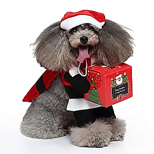 FLAdorepet Christmas Dog Costume Santa Claus Suit Cape Pet Cat Xmas Hat/Santa Claus Gives The Gifts (Medium, Red)