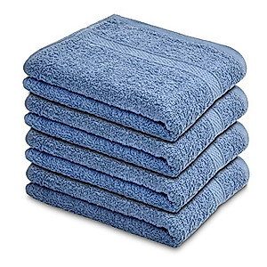 TALVANIA Hand Towels - 100% Cotton Bathroom Towel Set Hotel Spa Quality 600GSM - Super Soft Absorbent - Use for Home Bath Hand Face - 16” X 28” - Set of 4 (Blue)