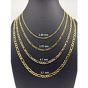 JEWELHEART 14K Real Gold Figaro Chain - 4.1mm Diamond Cut Cuban Link Figaro Necklace For Men - Dainty Yellow Gold Pendant Necklace For Women with Lobster Clasp 20"