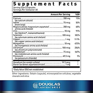 Douglas Laboratories Basic Minerals | Iron Free Mineral/Trace Element Formula to Support Overall Health | 180 Capsules