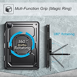 Fintie Case for iPad Pro 11 4th / 3rd Generation 2022/2021, iPad Pro 11 2nd/1st - [Tuatara Magic Ring] 360 Degree Rotating Shockproof Rugged Cover w/Screen Protector, Pencil Holder, Black