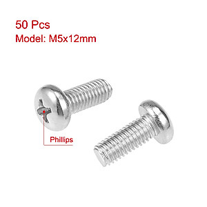 uxcell M5x12mm Machine Screws Pan Phillips Cross Head Screw 304 Stainless Steel Fasteners Bolts 50Pcs