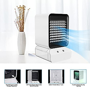 Mini Air Conditioner - Portable Air Conditioner Fan Small AC Unit Personal Desktop Air Cooler Fan - 3 Wind Speeds 7-Color NightLight & Humidify for Dorm Room Office