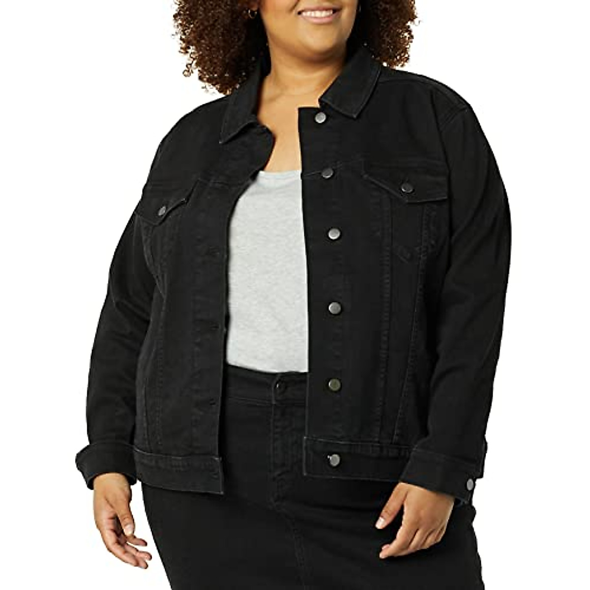 Amazon Essentials Women's Jean Jacket (Available in Plus Size), Black Wash, Medium