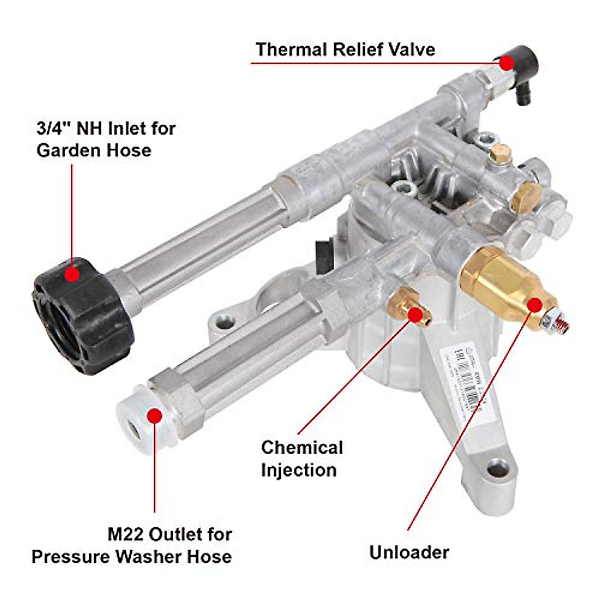 AR High Pressure Washer Pump 2400 PSI RMW22G24-EZ -SX, Vertical 7/8" Shaft Power Washer Replacement Pump Head with Easy Start Valve by ANNOVI REVERBERI