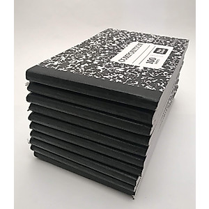 Composition Book cut in half, Wide Ruled, 7.50 x 4.75 Inch Sheet Size, Black Marble, 10 Pack 100 Sheets