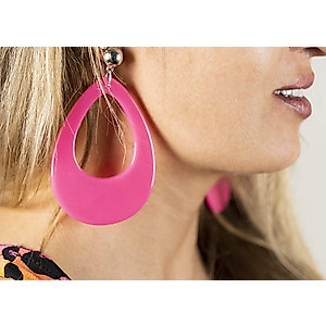 Circular Oval Earring w/Silver Top 1980s Costume Party (Pink)
