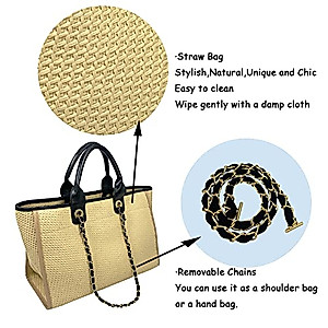 Hidora Women Handwoven Round Straw Handbag Summer Beach Tote With Removable Chain Stylish Shoulder bag (Straw(Classic))