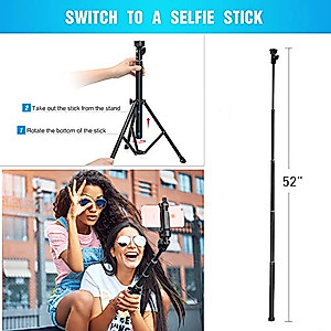 Selfie Stick Tripod 52 Inch Cell Phone iPhone Tripod Stand with Bluetooth Remote Smartphone for iPhone 11 Xs X 6 7 8, Android Cellphone Gopro Camera Mount Portable Monopod Feet Travel Lightweight …