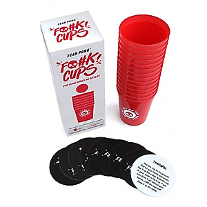 Fear Pong: F@#KCUPS – Add-on for Beer Pong Games – 14 Reusable Red Cups + 12 Extra Dares – The Perfect Accessory for Parties and Game Night