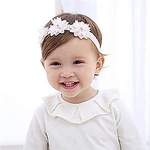 Asufegucd Baby Toddler Elastic Chiffon Flower Headbands Princess Girls Hand Sewing Beads Flower Headwear Nylon (QJ318)