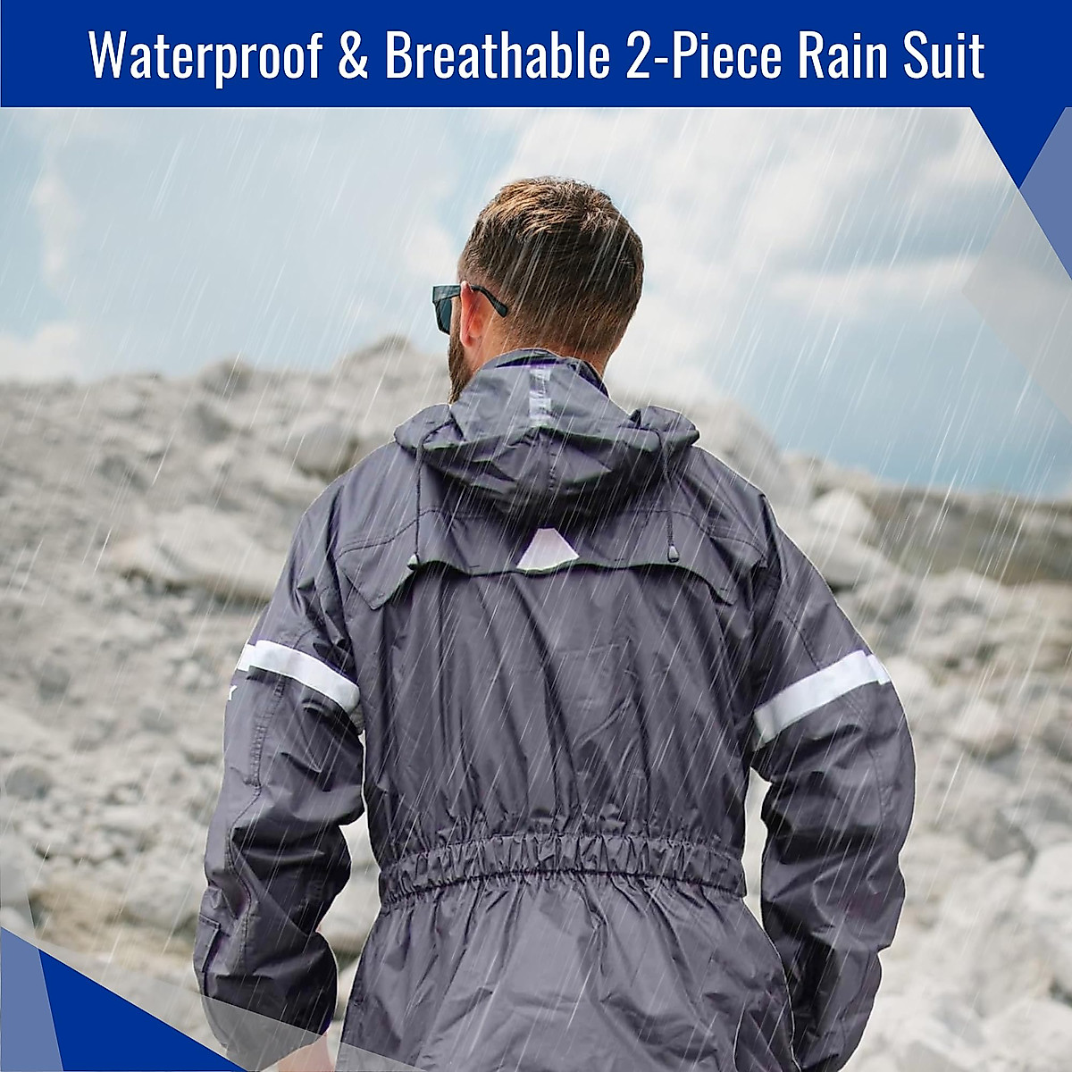 GEARS Dri-Tek Two Piece Rain Suit (4X-Large) - Full Body Waterproof Rain for Men & Women - Rain Coat for Motorcycle & ATV Riders - Weatherproof Outdoor Rain Suits for Hiking, Fishing, Work, Sport