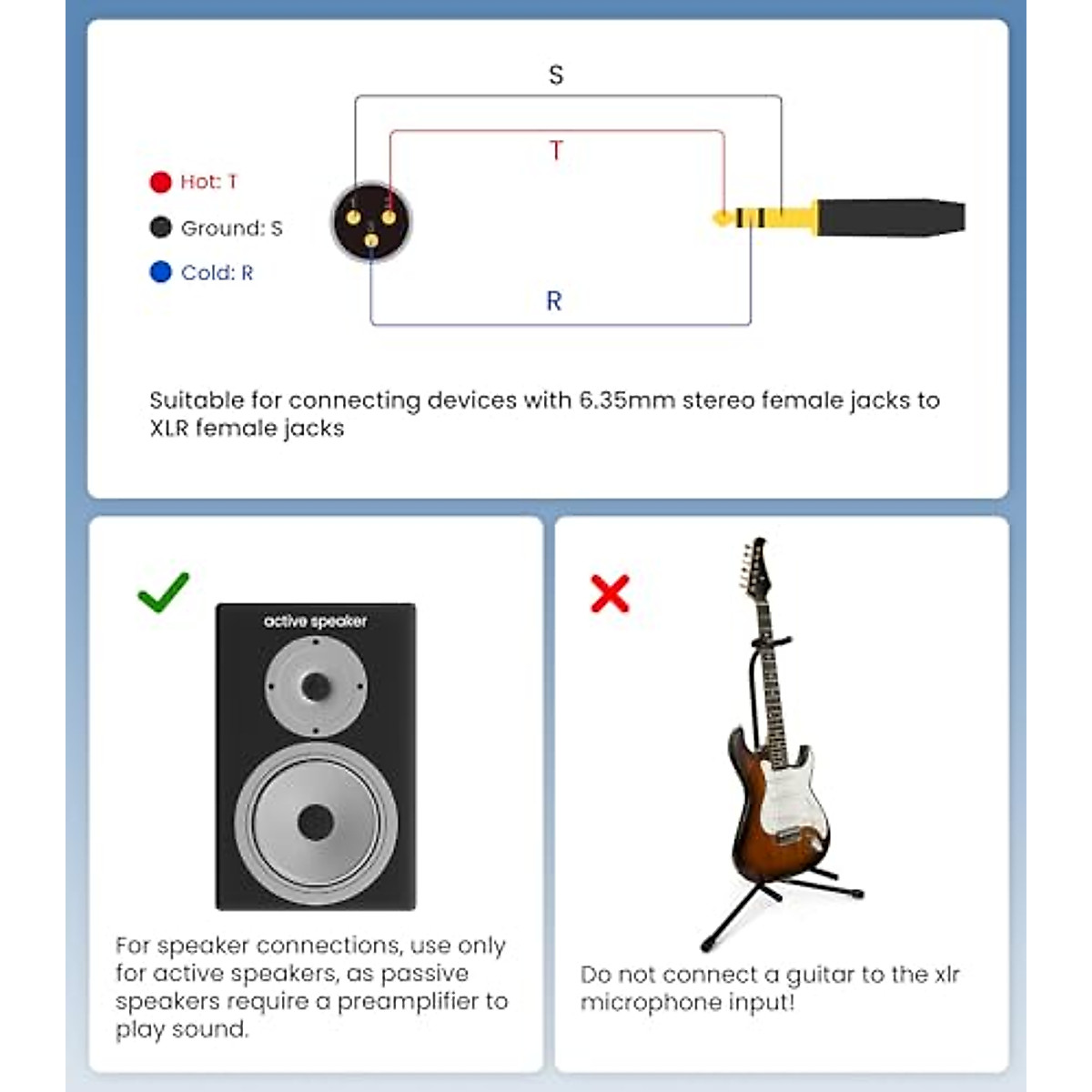 tisino 1/4" to XLR Cable, 6.35mm TRS to XLR Male Nylon Braid Quarter inch TRS to XLR Male Balanced Interconnect Microphone Cord Patch Cable - 10ft