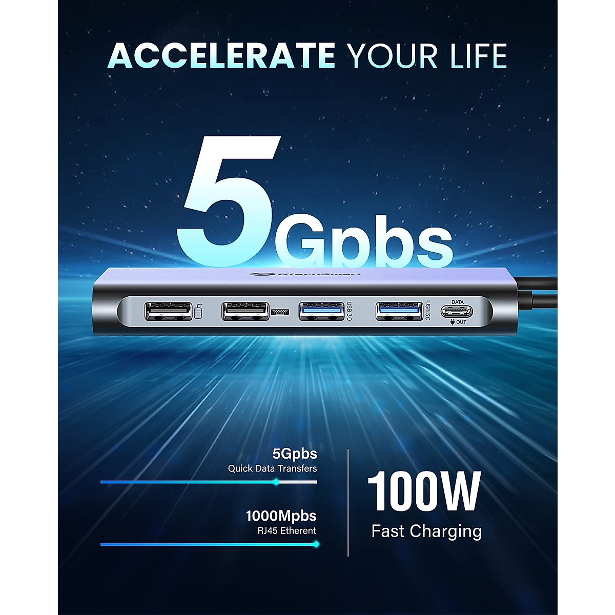 UtechSmart USB C Docking Station Triple Monitor - Universal Laptop Docking Station 12 in 1 for Thunderbolt 3/4, USB C Dock with USB 3.0 and 4K HDMI for MacBook Pro/Air/M1/M2 & Windows Gray