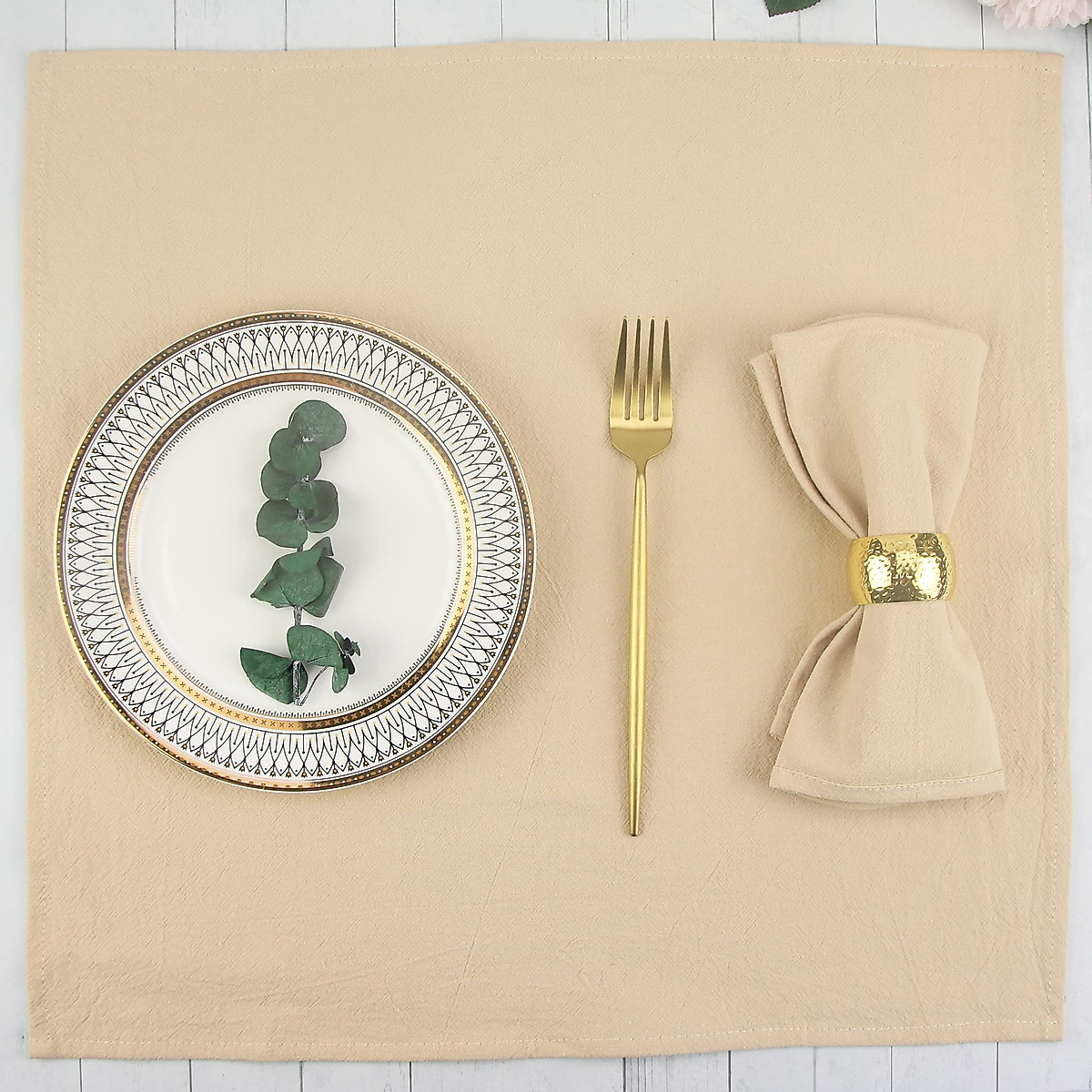 INFEI Plain Color Dinner Cloth Napkins, Set of 12 (16.9 x 16.9 Inches), Reusable Cotton Kitchen Table Napkin, for Cocktail Parties, Weddings, Hotel & Home Use (Linen)