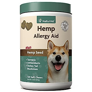 NaturVet Hemp Allergy Aid Supplement for Dogs, Hemp Seed, Antioxidants, Omegas, Dha & Epa for Healthy Skin & Respiratory Health, 120 Count