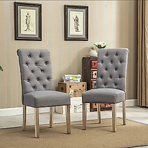 Roundhill Furniture Habit Grey Solid Wood Tufted Parsons Dining Chair (Set of 2), Gray