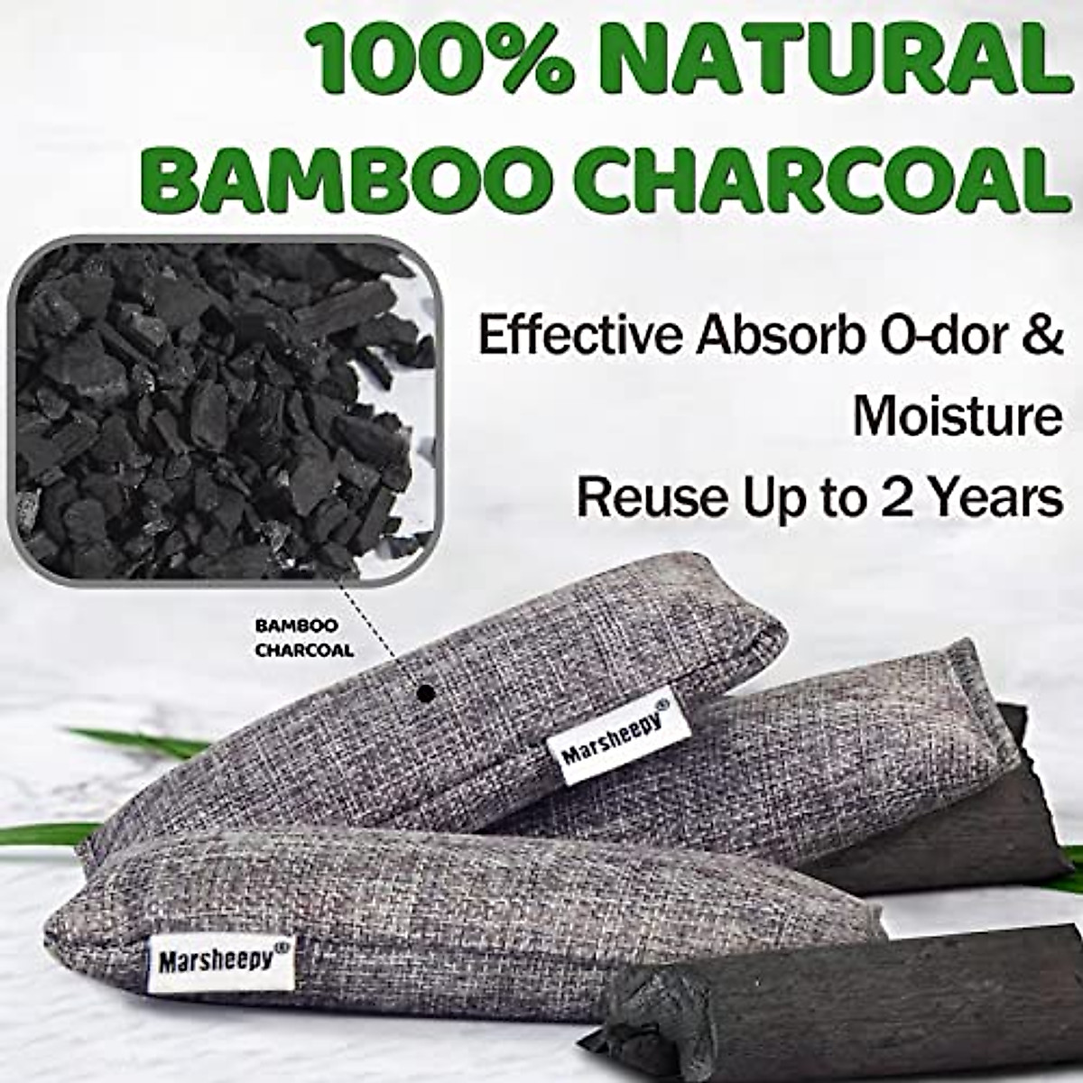 Marsheepy 12 Pack Charcoal Shoe Deodorizer Bags, Bamboo Charcoal Air Purifying bags, Odor Absorber, Odor Eliminator for shoes, Home, Closet, Pet