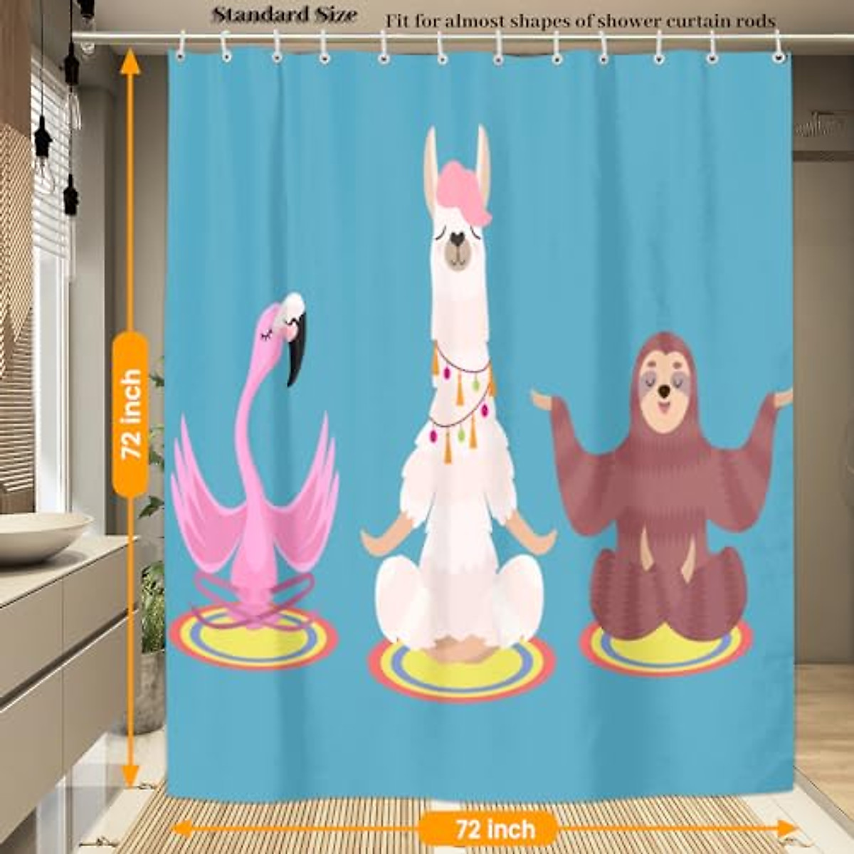 Aglebo Sloth Llama Flamingo Shower Curtain Fabric Shower Curtain Set with 12 Hooks Water-Proof 72 * 72 Inches for Bathroom Beach Caravan Hotel