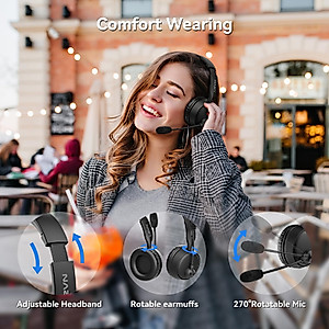 LEVN Bluetooth Headset with Microphone, Wireless Headset with Mic & Mute Button, 60 Hrs Working Time Noise Cancelling Bluetooth Headset 5.3 Multipoint Connect to Cell Phone/Mobile/Laptop/Tablet/PC