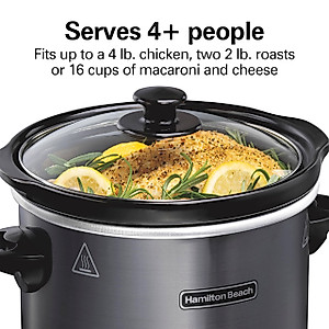 Hamilton Beach 4-Quart Slow Cooker with 3 Cooking Settings, Dishwasher-Safe Stoneware Crock & Glass Lid, Brushed Gray(33240)