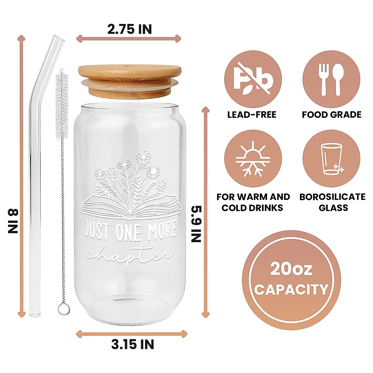 Book Lovers Gift Ideas - Christmas Gifts for Book Lovers - Book Lovers Gifts - Gift for Book Lover Women - Book Worm, Book Club Gift Ideas - Xmas Gift for Readers and Book Lovers - 20 Oz Can Glass