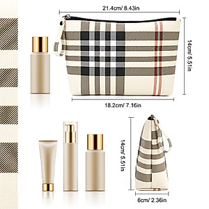 MAANGE Small Makeup Bag for Purse Cosmetic Bags for Women Pu Leather Makeup Pouch Travel Makeup Bag with Handle Make Up Bag for Travelling(Khaki)