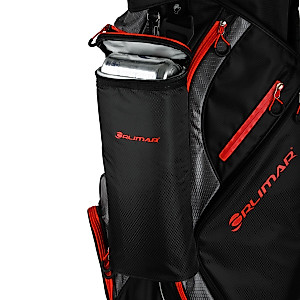 Orlimar Golf CRX Cooler Cart Bag, Black/Charcoal Golf Club Bag for Men with Removable 6 Can Cooler Pocket Built in 15 Way Divider Top 9 Zippered Pockets Rain Hood Cover Carry Strap Putter Well