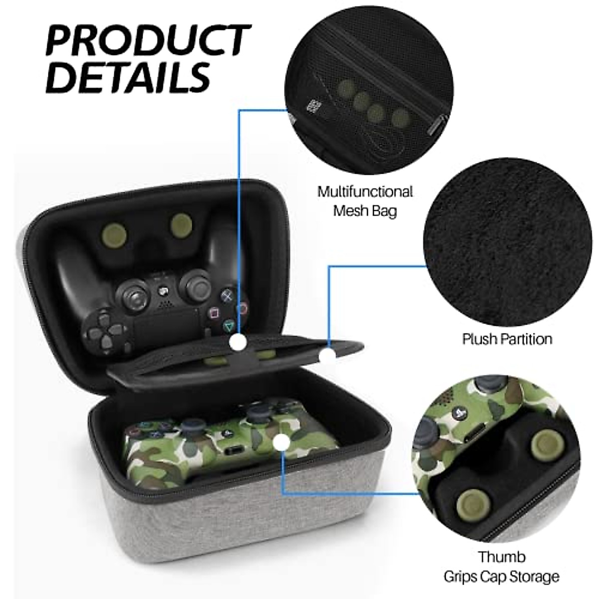 PS5 PS4 Switch Pro Controller Case, Game Controller Carrying Travel Case Compatible with PS-5, PS-4, X-Box, Switch Pro and Other Controllers, Protective Hard Storage Case for 2 Controllers, Grey