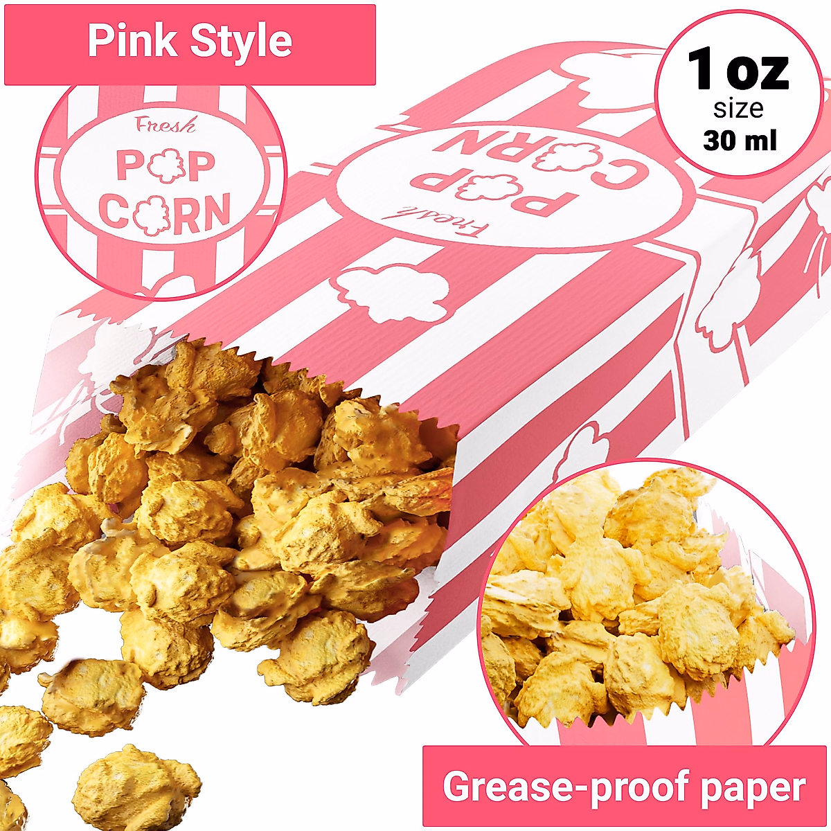 [100-pcs] 1 oz Lavender Popcorn Bags + [100-pcs] 1 oz Pink Paper Popcorn Bags - Customizable - Bundle