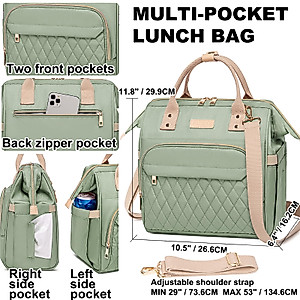 AIJIEKE Lunch Bag for Women, Large Lunch Box for Work Insulated Lunch Bag, Adult Leakproof Lunch Tote Cooler Bag with Side Pockets & Adjustable Strap, Lunch Purse for Picnic Beach, Green