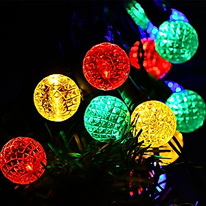 BeHiller Raspberry Solar Christmas Lights Outdoor, 50LED Globe String Lights with Tree Christmas Decotations,Twinkle Fairy Garden Solar Decorative Lights for Xmas Tree, Wedding, Party