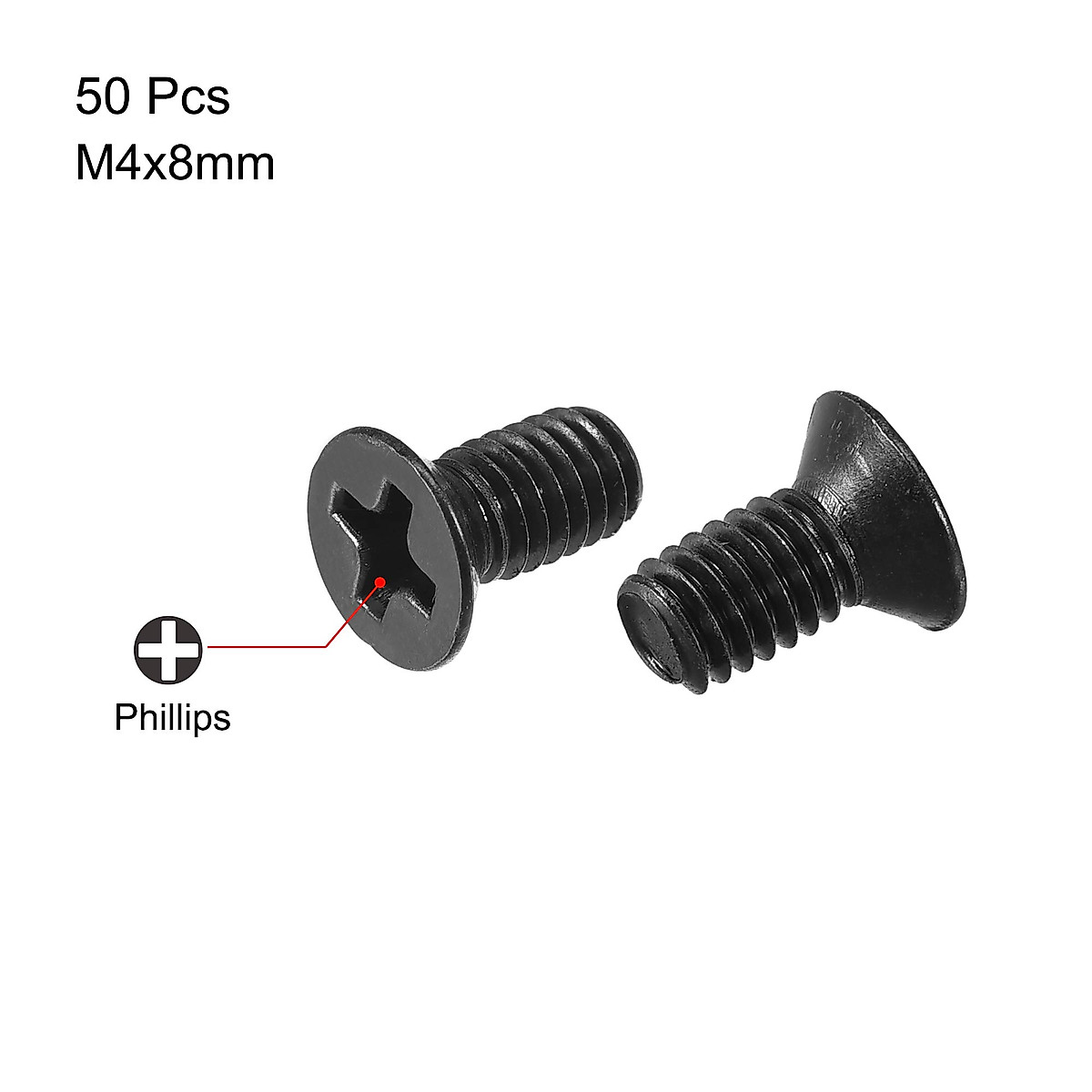 uxcell M4 x 8mm Phillips Screw Fastener Black for Laptop PC TV Fan Switch 50pcs
