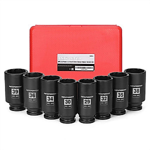 MIXPOWER 8-Piece 1/2-Inch Drive Deep Impact Socket Set,12 Point, Metric, CR-MO, 29,30 32 34 35,36,38,39mm, Heavy Duty Impact Socket Set