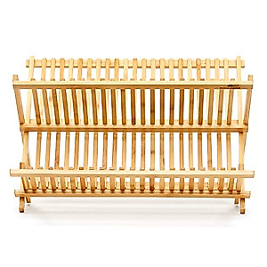 RoyalHouse Premium Natural Bamboo Dish Rack, Collapsible Dish Drainer, Foldable and Compact Dish Drying Rack for Kitchen Counter
