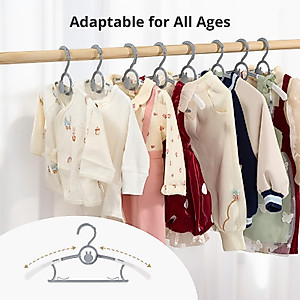 Baby Hangers, 60PCS Kids Hangers, Extendable & Stackable Baby Hangers, Grey Toddler Hangers for Baby Toddler Children Kids Teen, 11 14Inch Non-Slip Plastic Kid Hangers, Baby Clothes Hangers