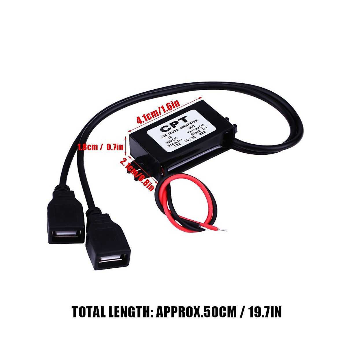 DC Converter 12V to 5V 3A 15W DC Buck Converter Module, DC to DC Reduced Voltage Regulator Car Power Converter Output Power Adapter (Double USB Interface)