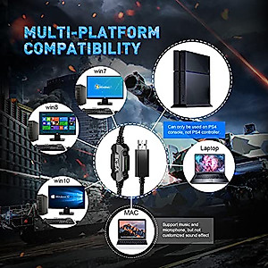 EKSA E1000 Gaming Headset, Computer Headphones with Noise Canceling Mic & RGB Light, Compatible with PC, PS4, PS5, Laptop