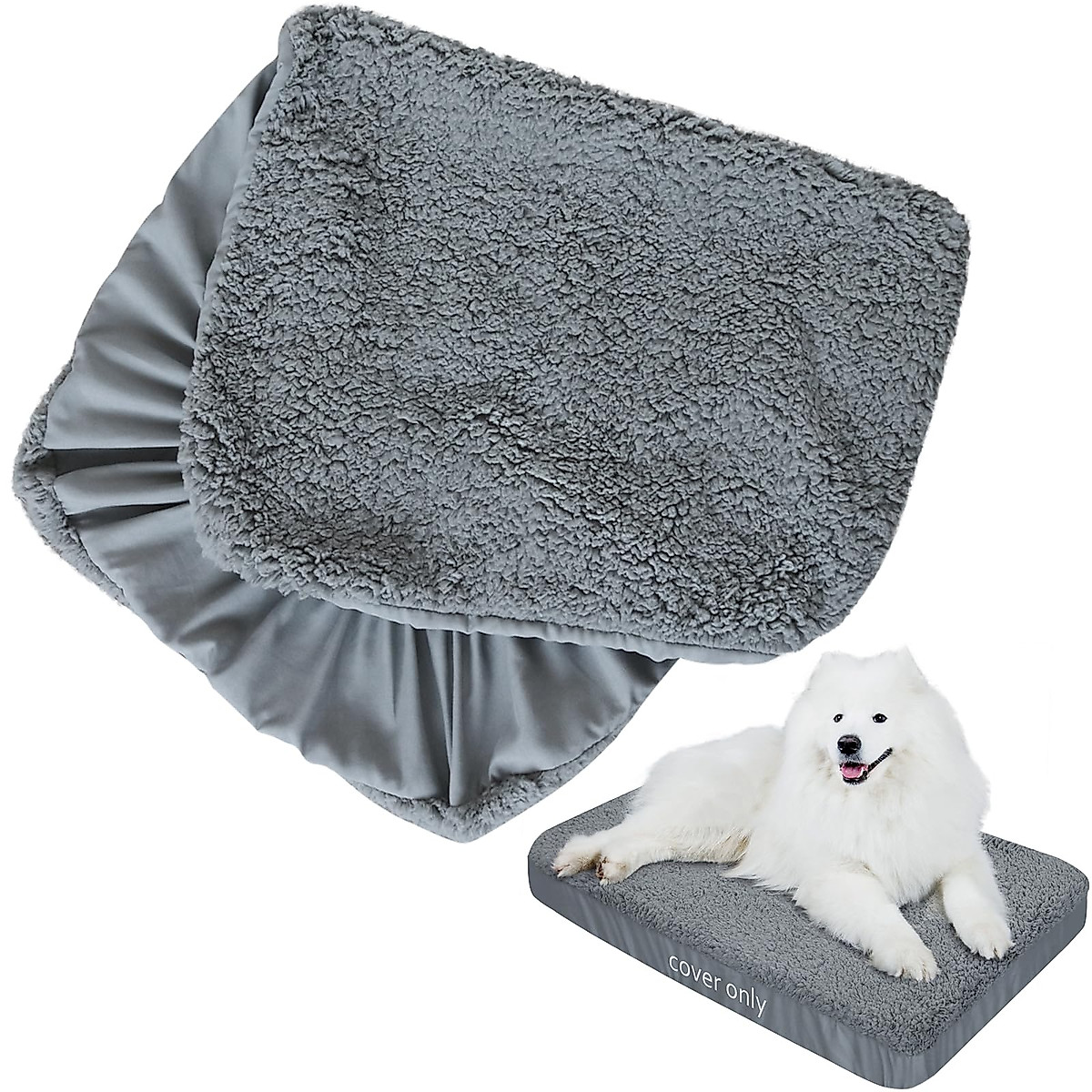 Dog Bed Covers Soft Plush Replacement Washable, Waterproof Dog Bed Liner Grey, Dog Mattress Cover, Pet Bed Cover 44x35 Inches, for Dog/Cat, Cover Only