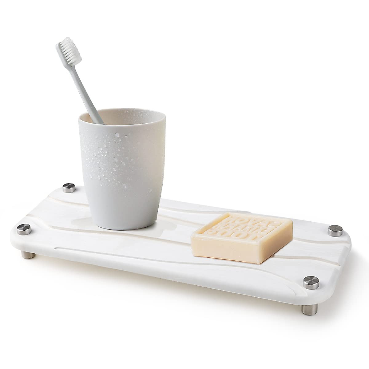 Fellibay Home Quick Dry Sink Organizer, Fast Drying Diatomaceous Earth Stone Sink Tray, Diatomaceous Earth Bathroom Kitchen Sink Organizer Lotions Bottle Drying Rack (White)