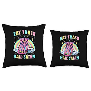 Funny Possum Gifts Eat Trash Hail Satan Kawaii Pastel Goth Possum Throw Pillow, 16x16, Multicolor