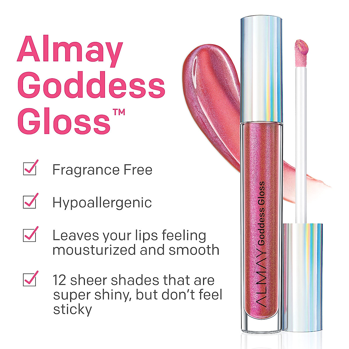 Almay Lip Gloss, Non-Sticky Lip Makeup, Holographic Glitter Finish, Hypoallergenic, 700 Flame, 0.9 Oz