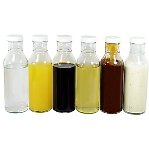 nicebottles Clear Glass Beverage/Sauce Bottles, 12 Oz, Black Caps - Case of 12