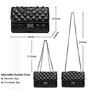 CEDDEOS Quilted Black Crossbody Bags Purses for Women, Small Handbags PU leather Shoulder Ladies Stylish Clutch Satchels Evening bag with Chain Strap